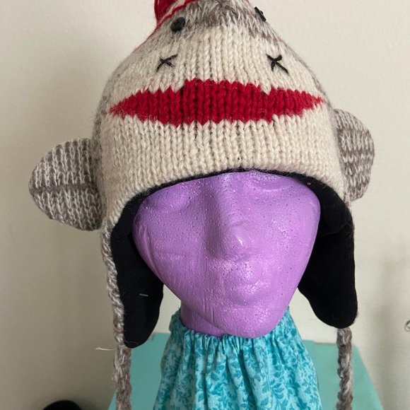 Accessories | Adult Knit Sockmonkey Themed Hat With Braided Ties | Poshmark